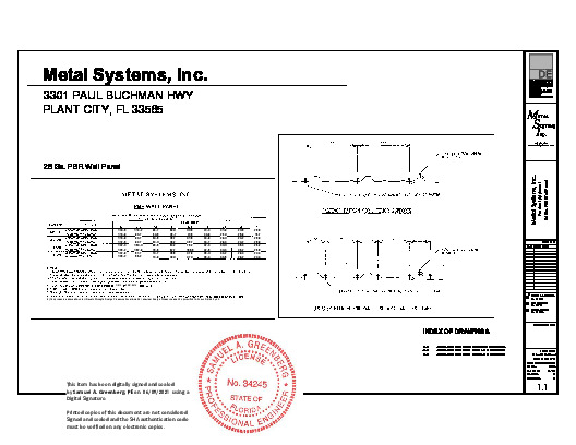 FL6513.1-R5 - 26 Ga. PBR Wall Panel over open framing Non HVHZ