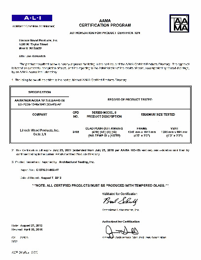 FL7460.1-R16 - Aluminum Clad Awning Window