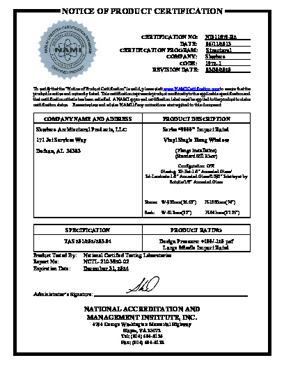 FL8153.1-R10 - Series 9000 Single Hung Window (HVHZ)(Impact)